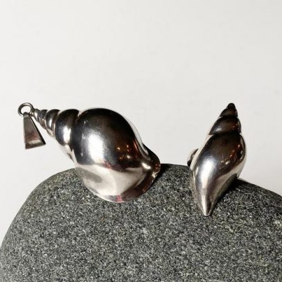 Sterling silver Taxco conch shell pendant and ring set | Sterling ...