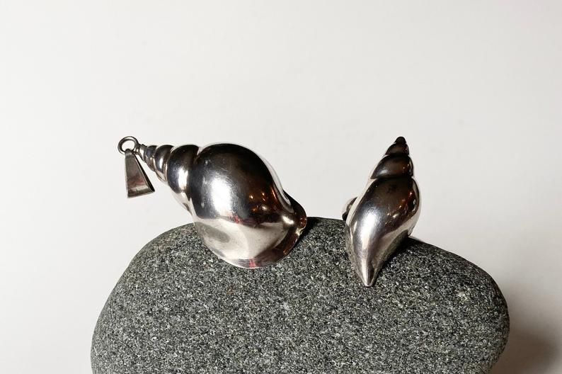 Sterling silver Taxco conch shell pendant and ring set | Sterling ...