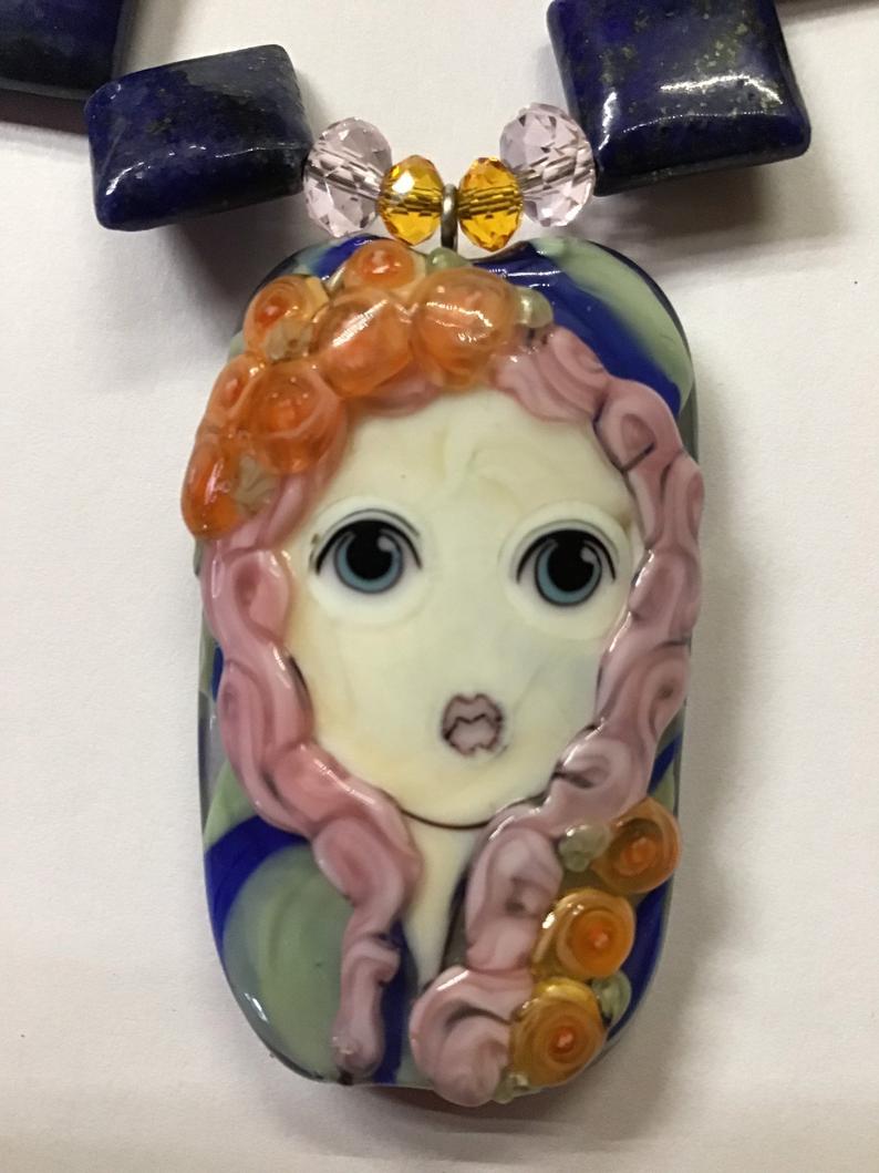 Beautiful Lady Lampwork Pendant Lapis Necklace | Schooner Chandlery