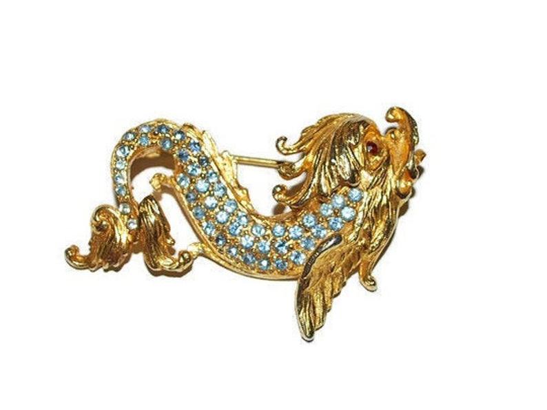 Brania Dolphin Brooch Blue Rhinestones Crystals Figural Pin Ocean ...