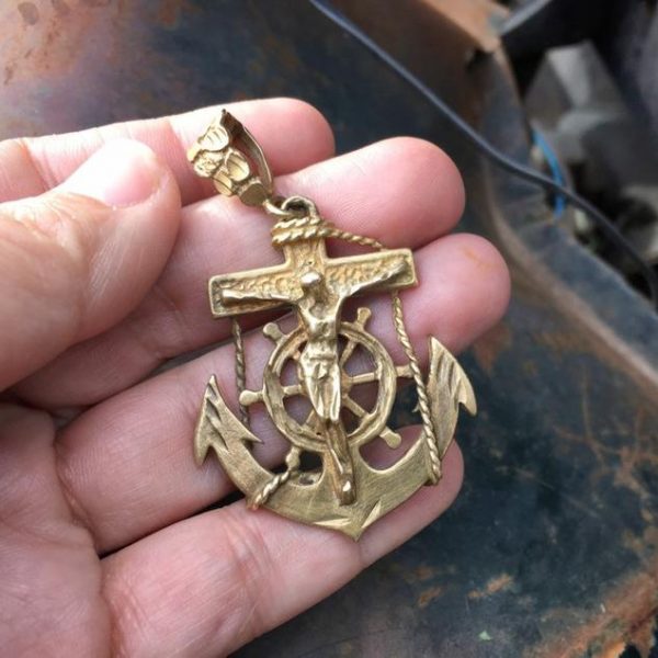 16g 14k Gold Mariner's Crucifix Nautical Anchored Cross Pendant for Men ...