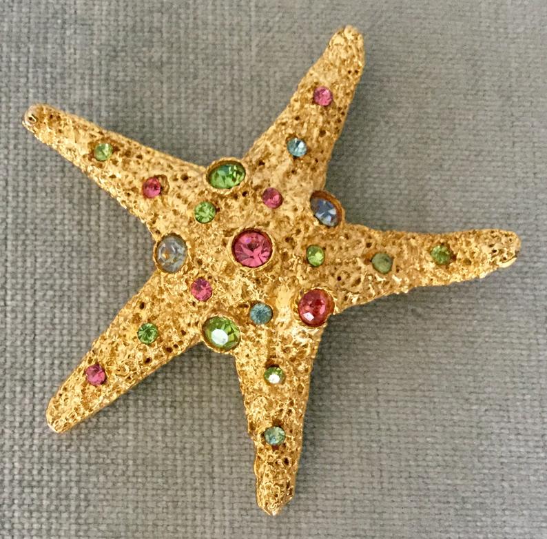 Huge CRAFT Signed STARFISH w/MULTICOLOR Crystal Swarovski Rhinestones ...