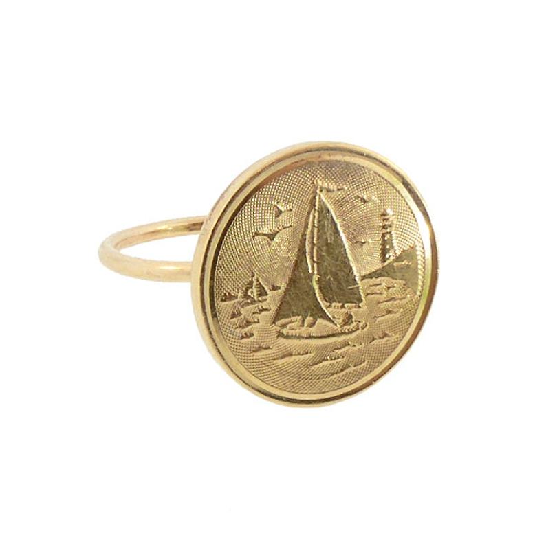 Edwardian 14K Gold Engine-Turned Engraved Sailboat Conversion Ring ...