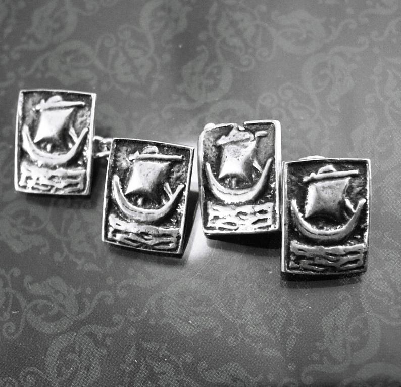 Sterling Viking ship Cufflinks hallmarked cufflinks Scandinavian pirate ...