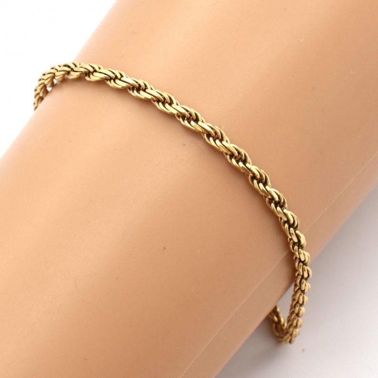 14K Solid Yellow Gold Twisted Rope Bracelet Over 7 Inches Long Nearly 3 ...