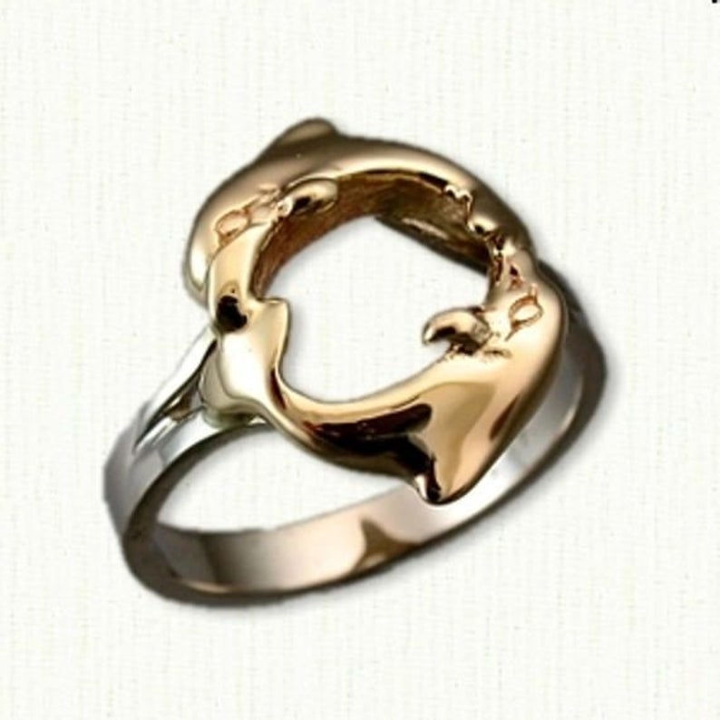 Beautiful Two Tone Dolphin Ring - All Metals Available | Schooner Chandlery