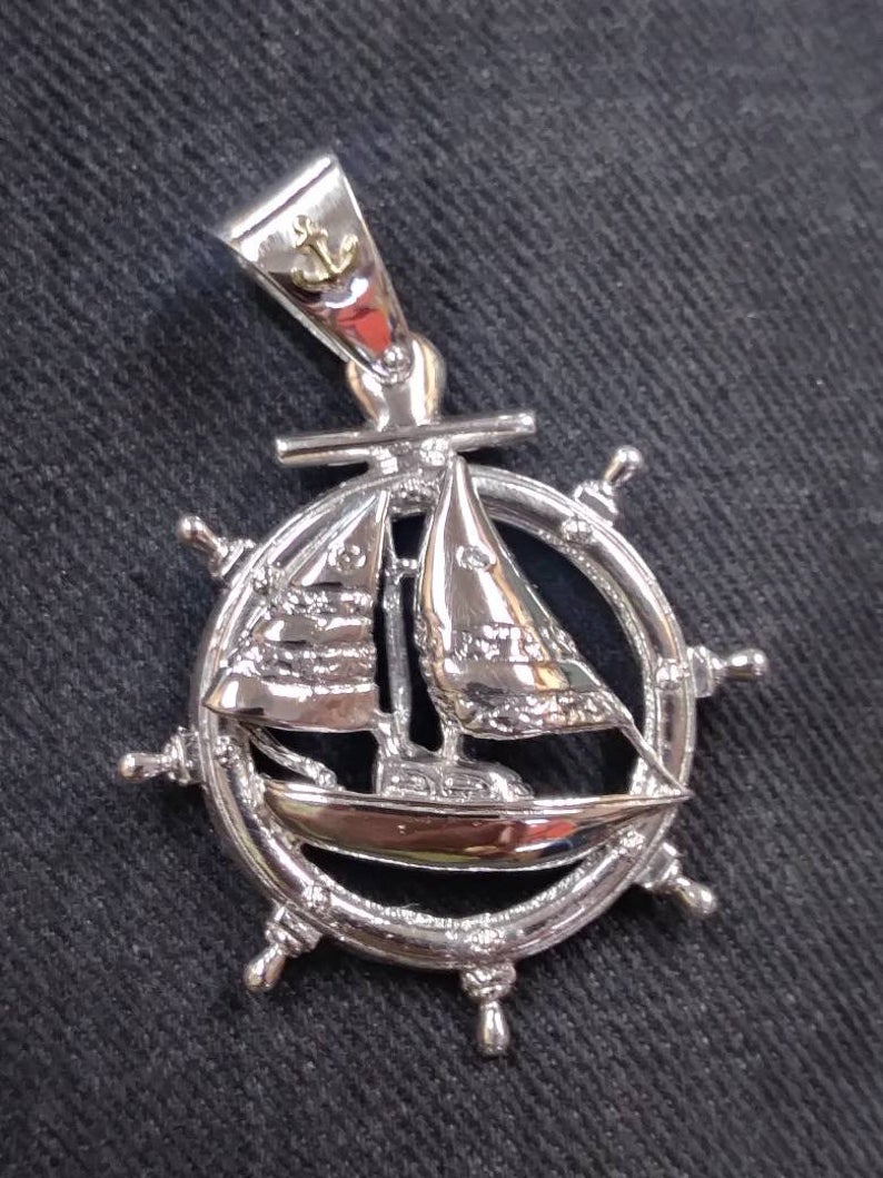 Sail Ship Diamond 18K Solid Gold Sterling Silver Pendant | Schooner ...