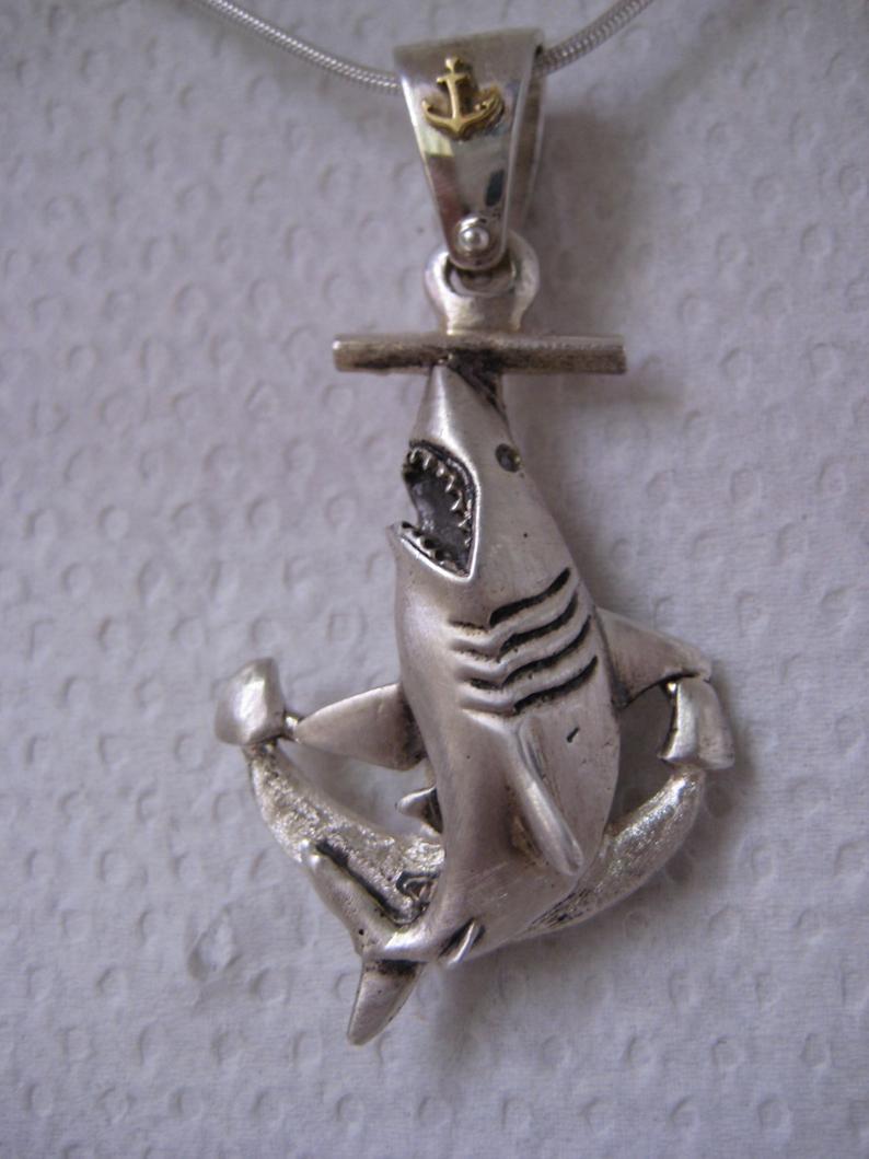 Shark Diamond 18K Solid Gold Silver Pendant | Schooner Chandlery
