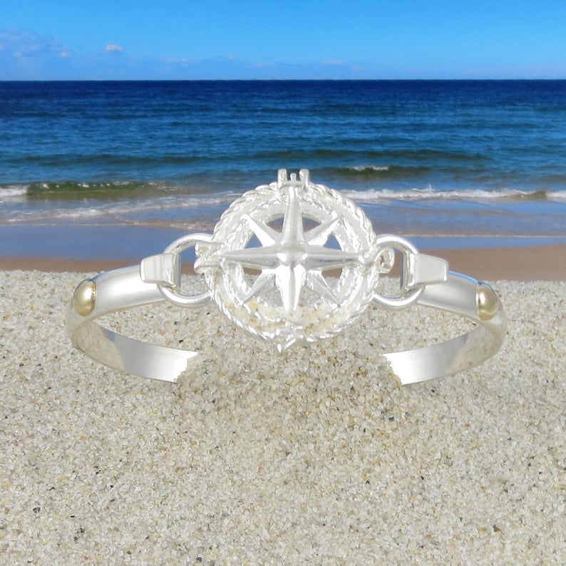 Sailors Compass Rose Convertible Bracelet - Sterling Silver with 14k ...