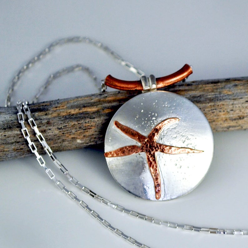 Sterling Silver And Copper Starfish Necklace, Nautical Jewelry ...