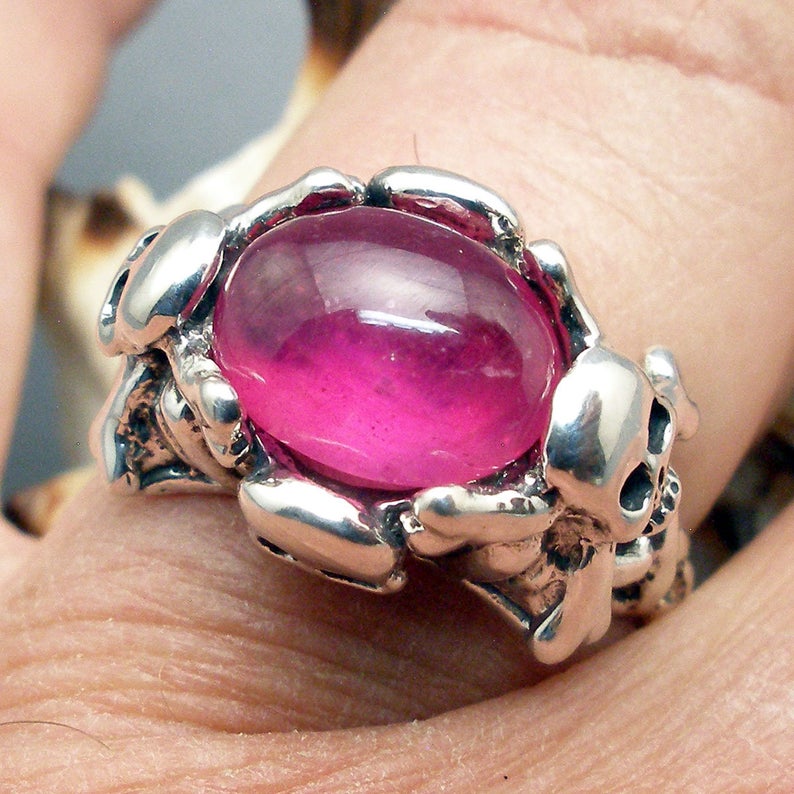 Natural Ruby Pirate Captain's Ring, Skulls and Cross Bones, Recycled ...