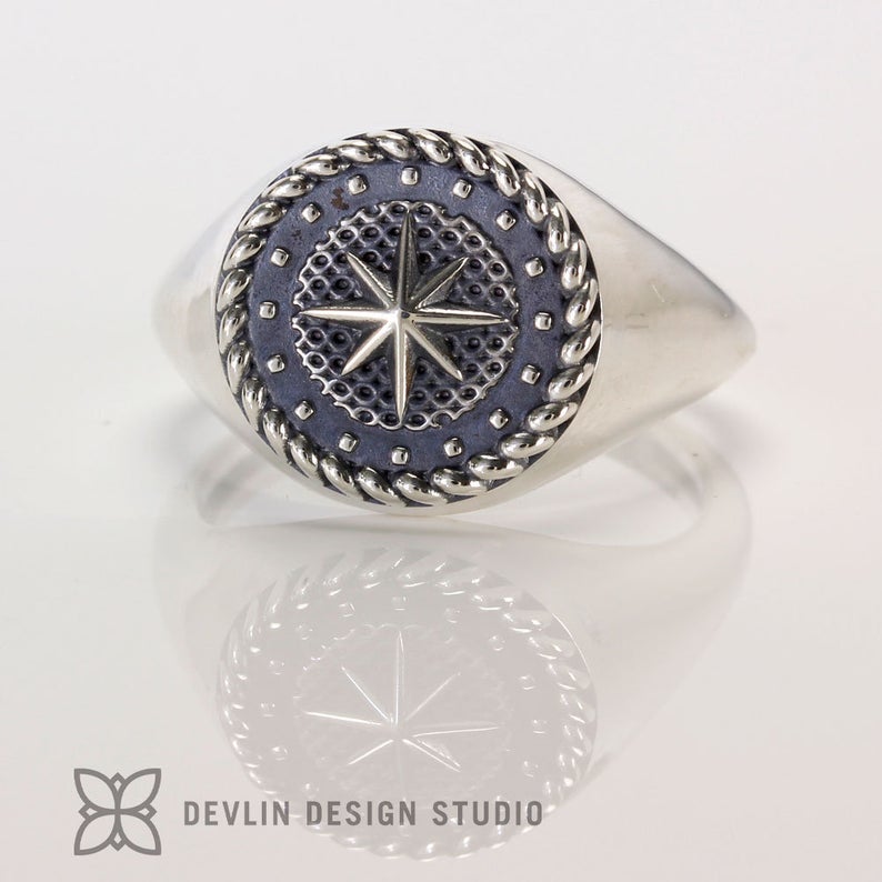 Compass Ring, mens silver ring, travelers ring, overlander ring ...
