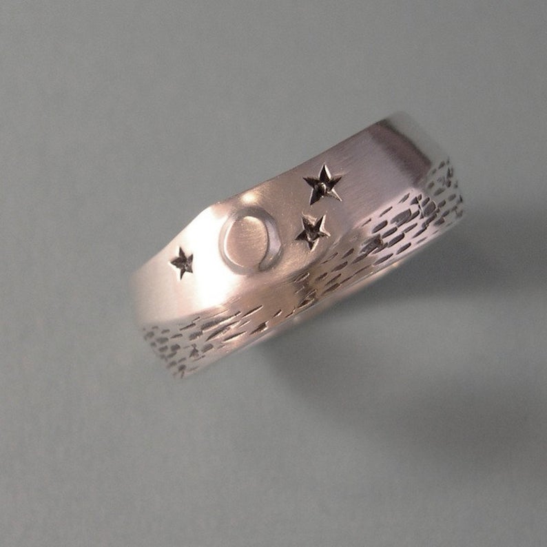 Moon Over Water Ring, Night Sky and Water Ring, Water Ring, Sterling ...