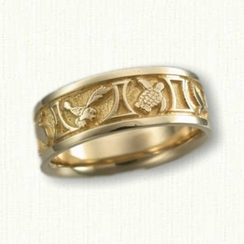 Custom Sea Turtles and Hawks Designed Wedding Band - 7.0 mm - Available ...