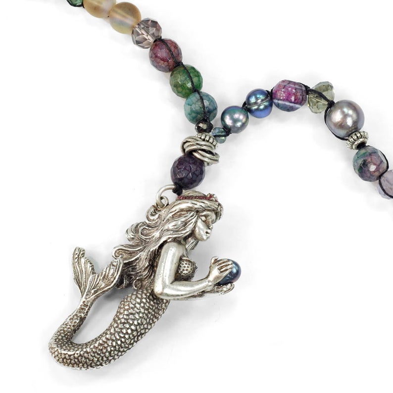 Mermaid Necklace, Crochet Necklace, Macrame Necklace, Mermaid Pendant ...