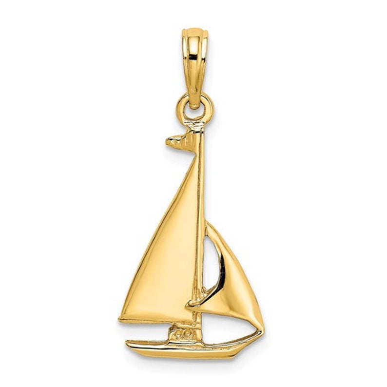 14K Yellow Gold Sailboat Sailing Nautical Pendant Charm | Schooner ...
