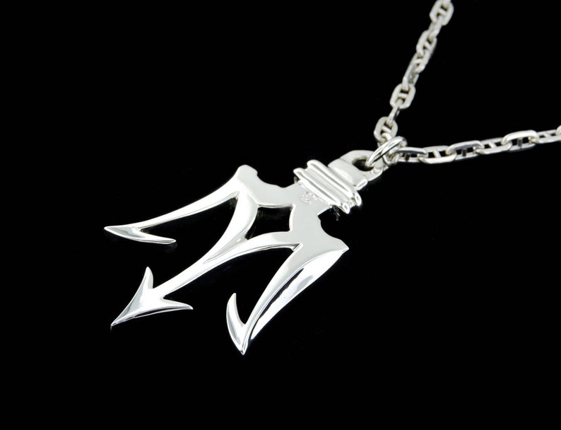 Large Sterling Silver High Polished Trident of Poseidon Pendant or ...