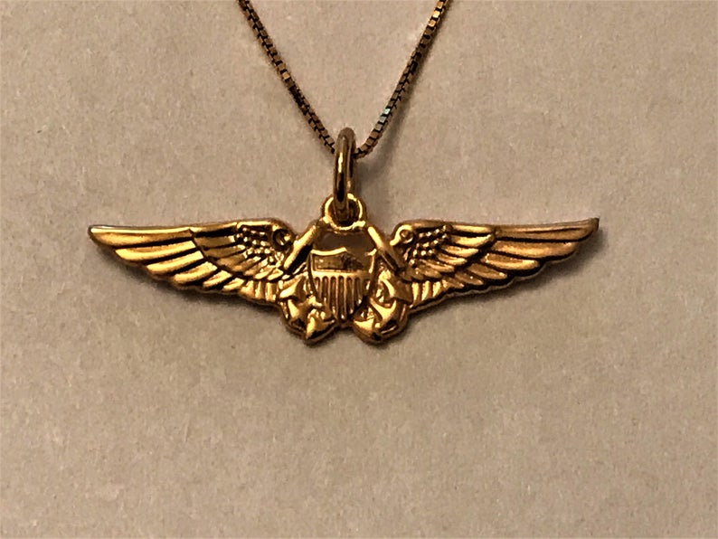 18kt Yellow Gold Clad Solid Sterling Silver US Naval Flight Officer ...