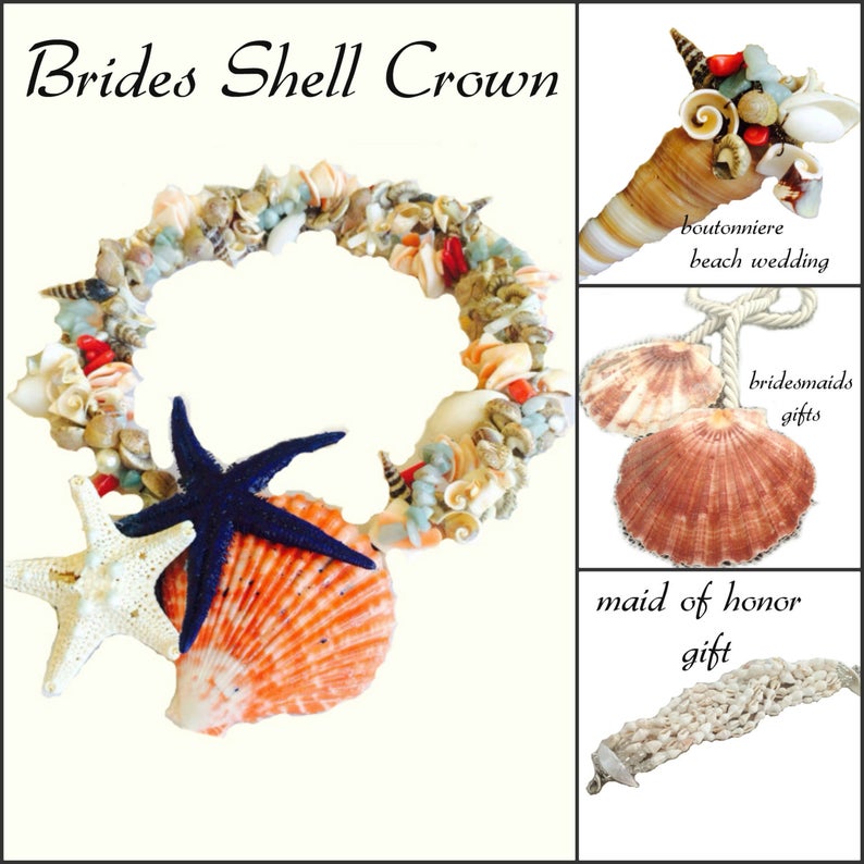 Bridal Jewelry, 7 Pieces Beach Weddings Set, mermaid crowns shell ...