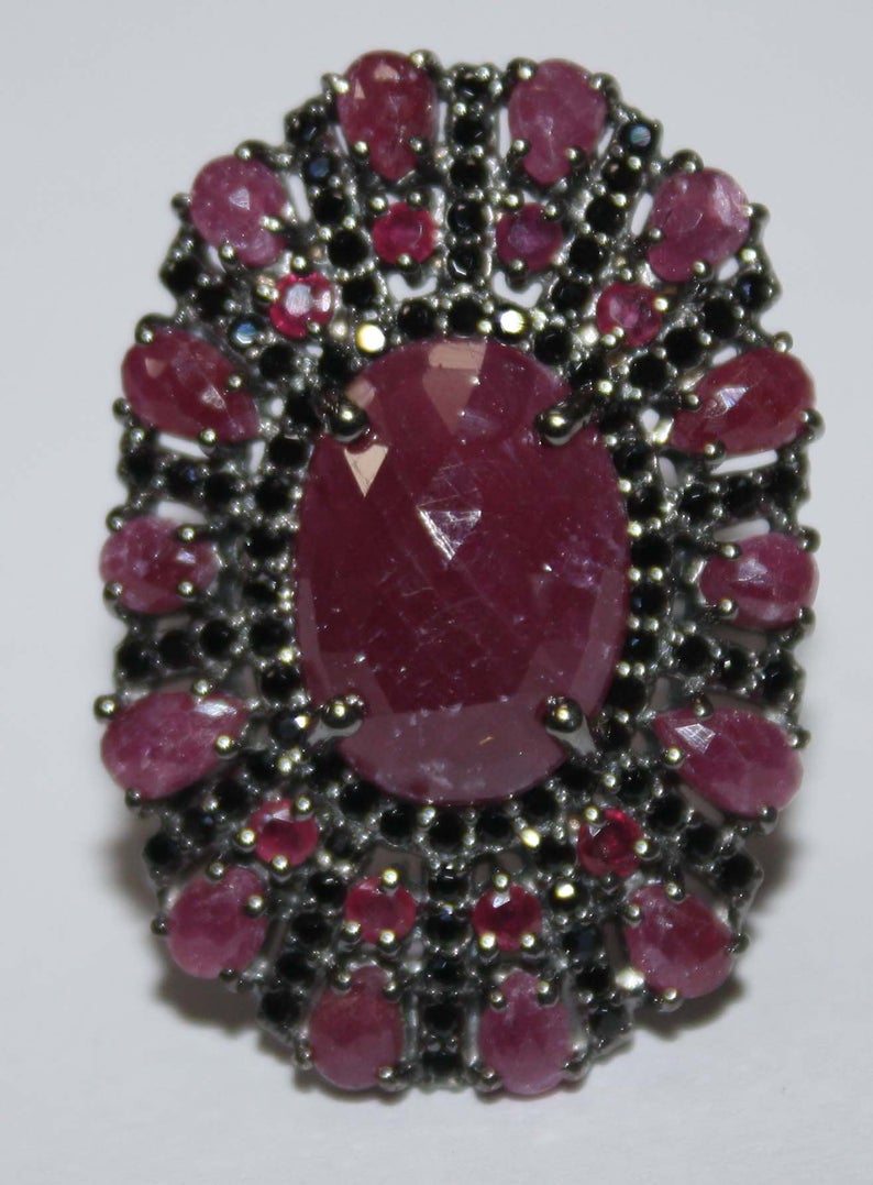 Sterling Silver 925 Black Spinal With Natural Ruby Stone of ...