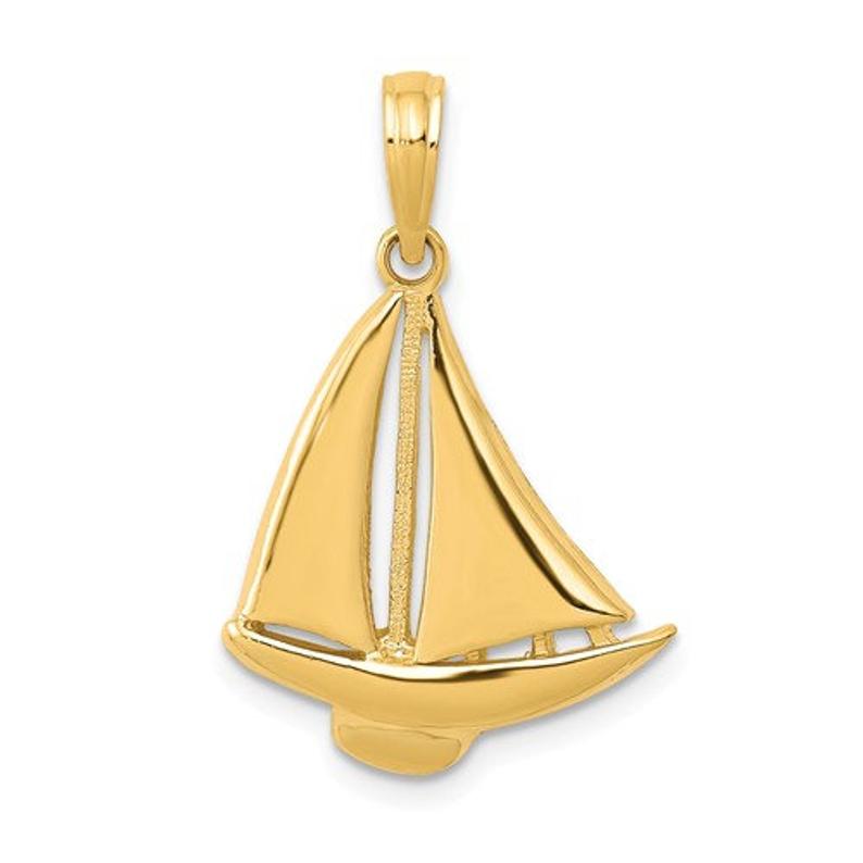 14K Yellow Gold Sailboat Sailing Nautical Pendant Charm | Schooner ...