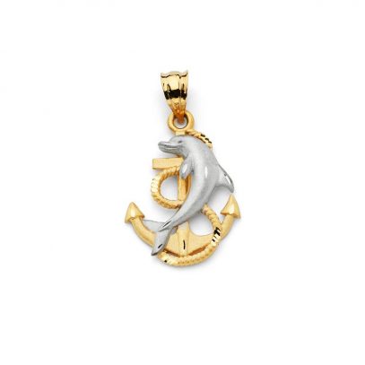 14k Two-Tone Dolphin Pendant, Gold Dolphin Pendent, Two-Tone Dolphin ...