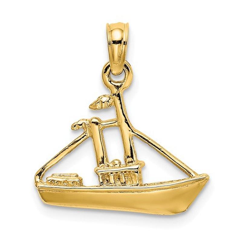 14K Yellow Gold Cargo Ship with Tugboat Sailing Nautical 3D Pendant ...