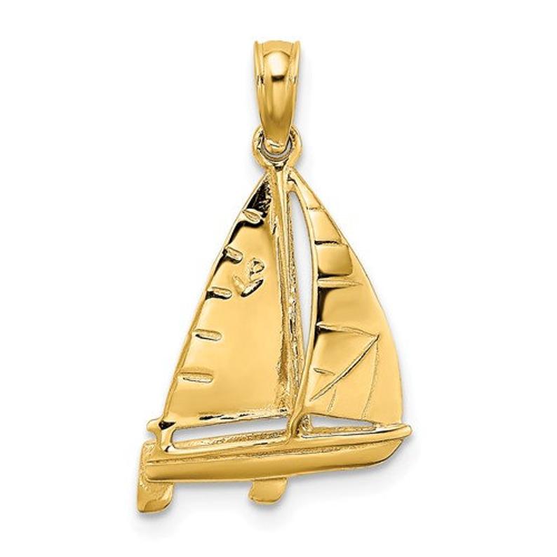 14K Yellow Gold Sailboat Sailing Nautical 3D Pendant Charm | Schooner ...