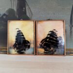 Antique Art Deco Clipper Ship Reverse Painted Convex Glass Silhouette ...