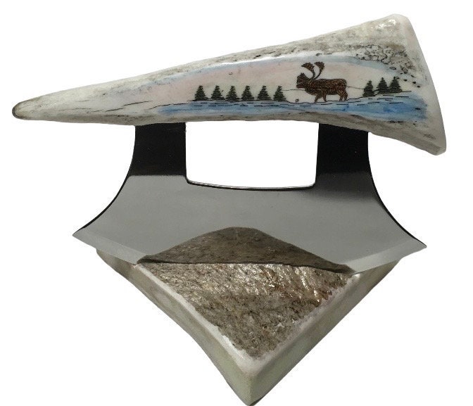 Alaska Handmade Made in Alaska Scrimshaw Natural Moose Tip Antler Ulu ...