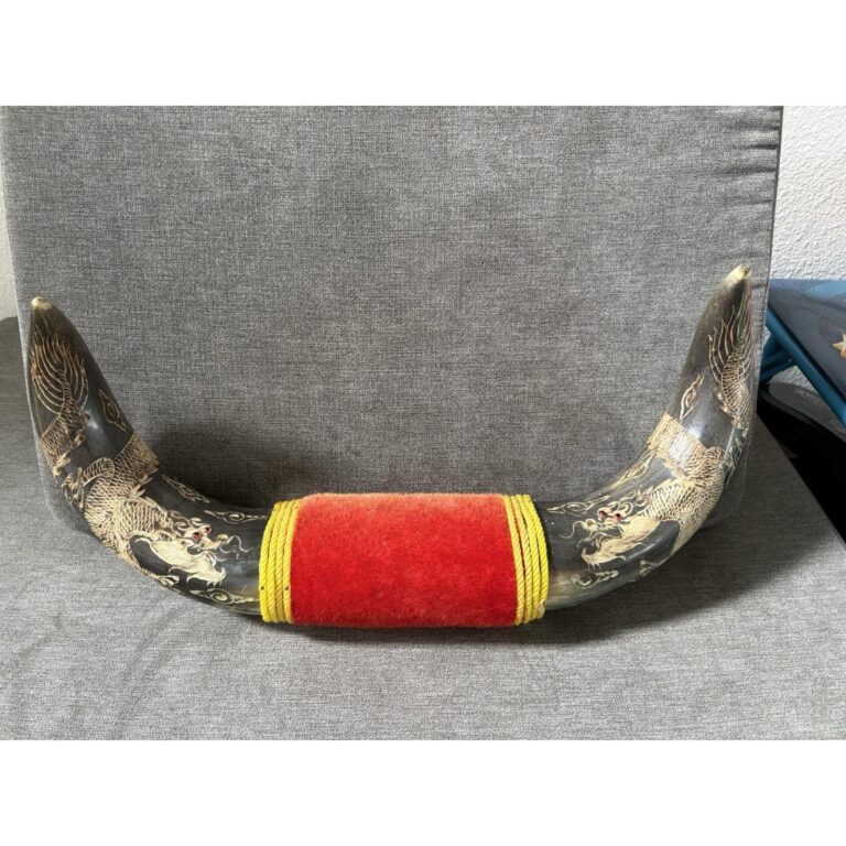 Vintage Philippine Scrimshaw Art Decorative Buffalo Horns w/ Chinese ...
