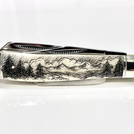 Hand Engraved Scrimshaw ‘Med. Trapper’ Knife, Traditional Pocketknife ...