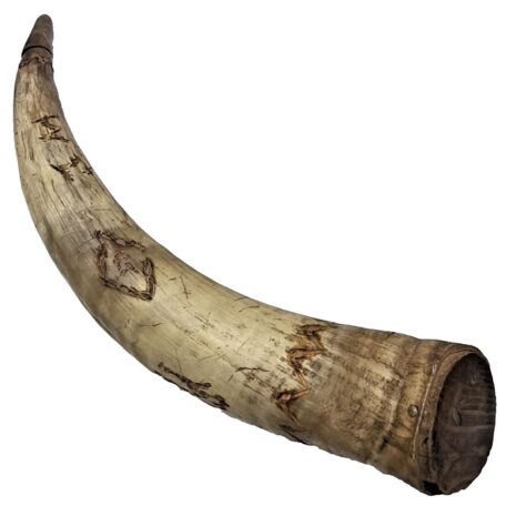Old Powder Horn Vessel Branded Scrimshaw Engraved Symbols Initials As ...