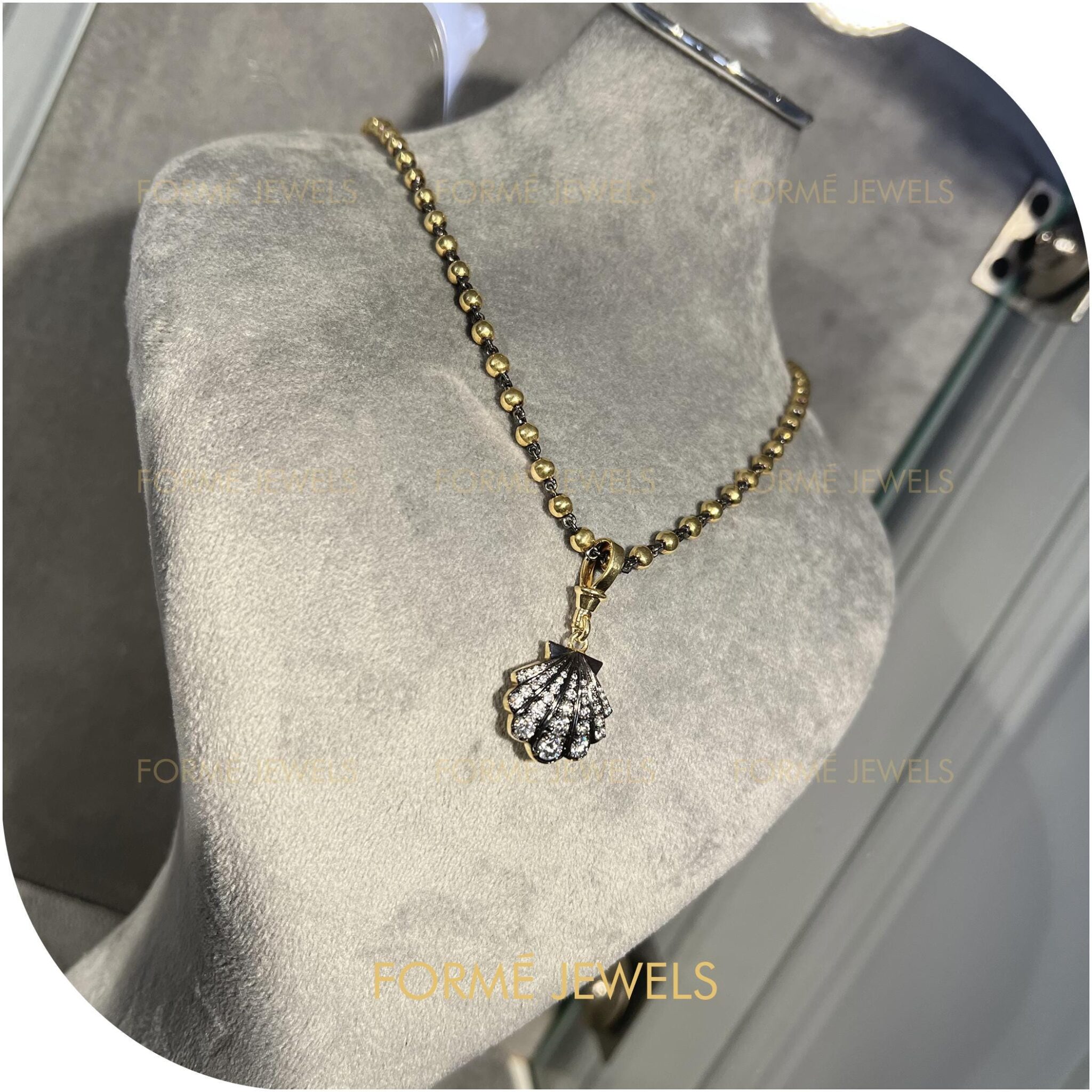 Shell Diamond Ball n Chain Necklace : Beaches Detachable Pendant ...